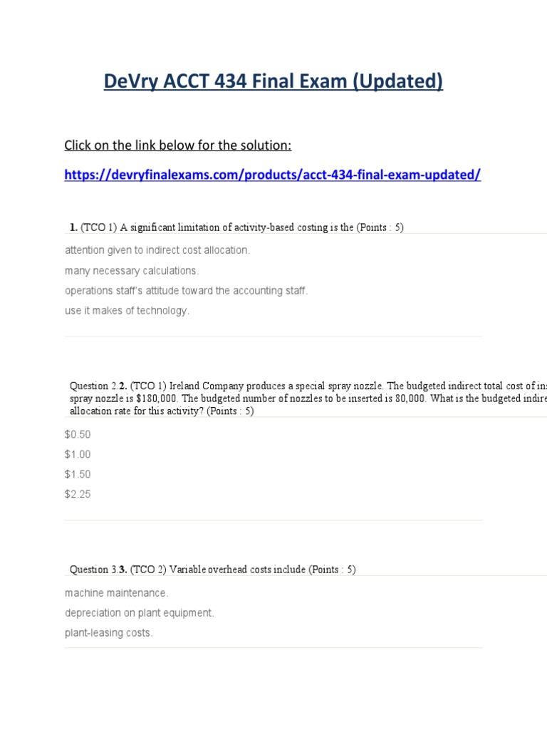 ACCT 434 Final Exam (Updated) | PDF | Inventory | Production And Manufacturing