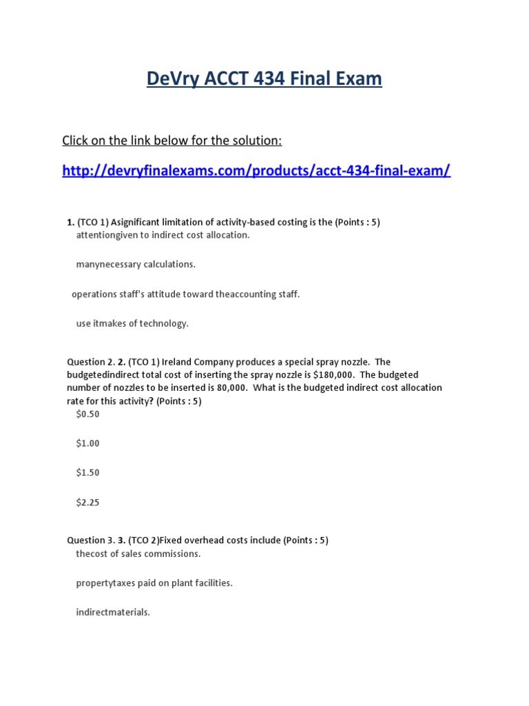 DeVry ACCT 434 Final Exam 100% Correct Answer | PDF | Inventory | Euro