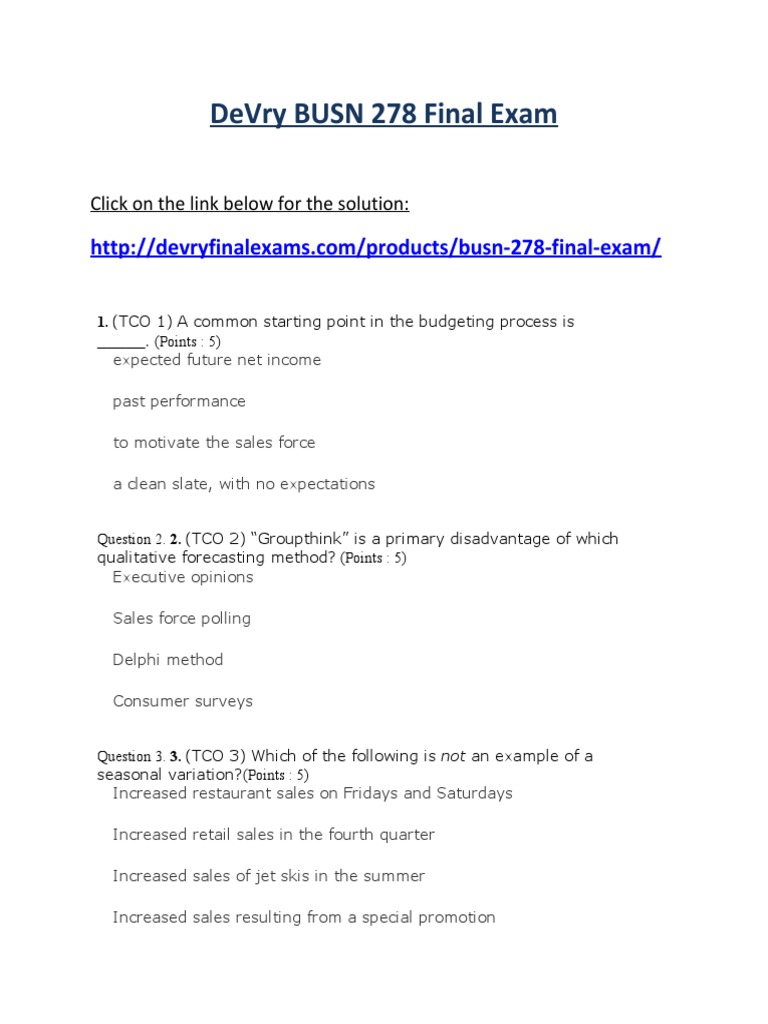 DeVry BUSN 278 Final Exam 100% Correct Answer | PDF | Capital Budgeting ... DeVry BUSN 278 Final Exam 100% Correct Answer | PDF | Capital Budgeting ...