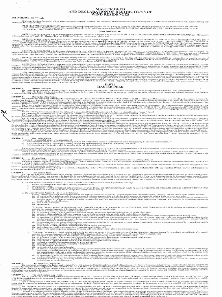 Master Deed and Declaration of Restrictions For Wind Residences Page 1 ...