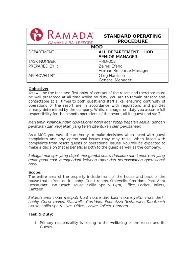 2 - Sop - Mod | PDF | Hotel And Accommodation | Government