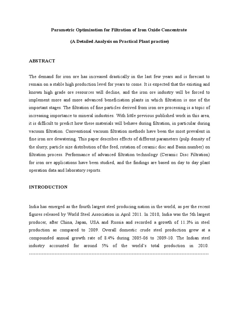 Factors Affecting Pelletisation of Iron Ore | PDF | Iron Ore | Filtration