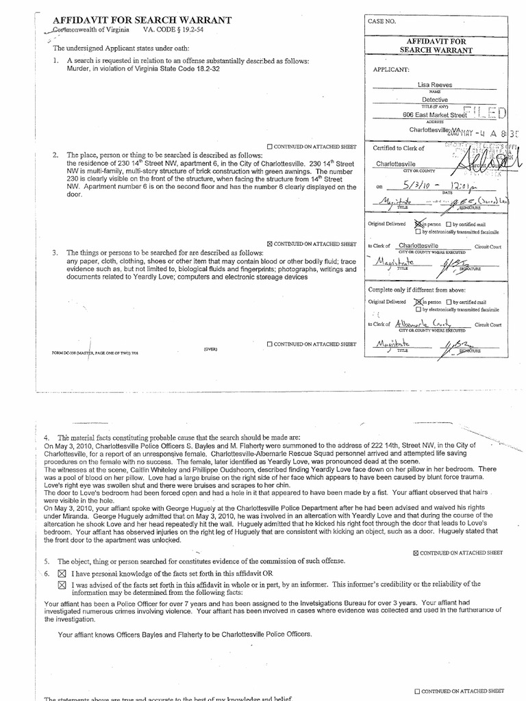 Virginia Search Warrant Affidavit | PDF