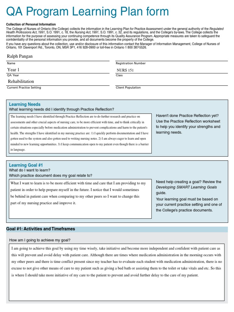 Qa Learning Plan Form Sem2 | PDF | Educational Assessment | Nursing