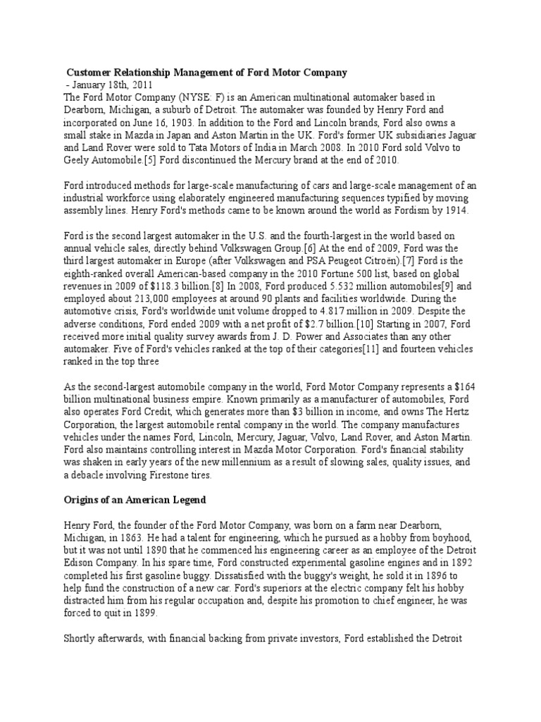 Customer Relationship Management of Ford Motor Company | PDF | Ford ...