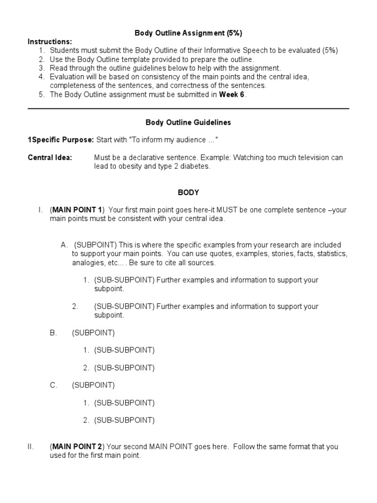 Informative Speech Body Outline Guide | PDF