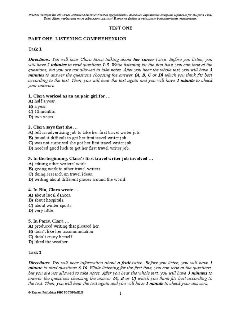 Practice Tests For The 8th Grade External Assessment Test (Revised ...