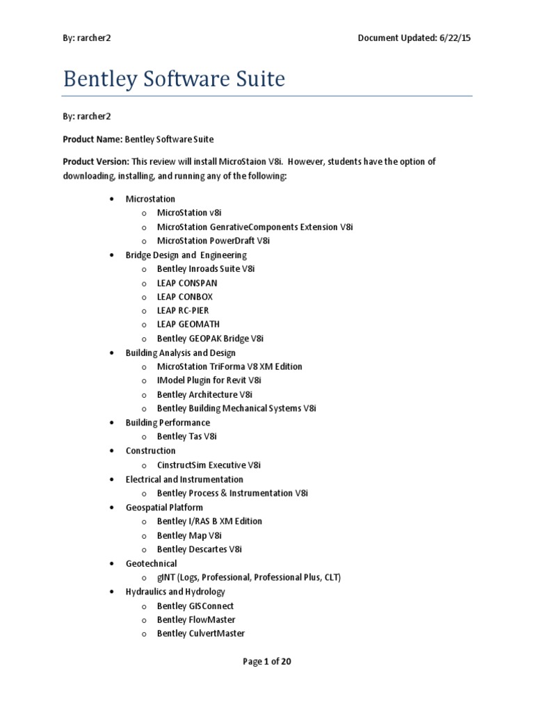 Bentley Student Software | PDF | Microsoft Windows | Operating System ...