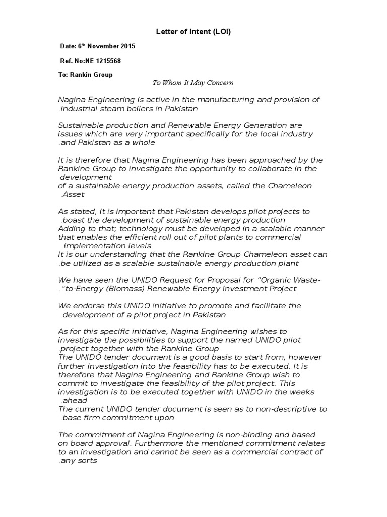 Letter of Intent (LOI) : Date: 6 November 2015 Ref. No:NE 1215568 To ...
