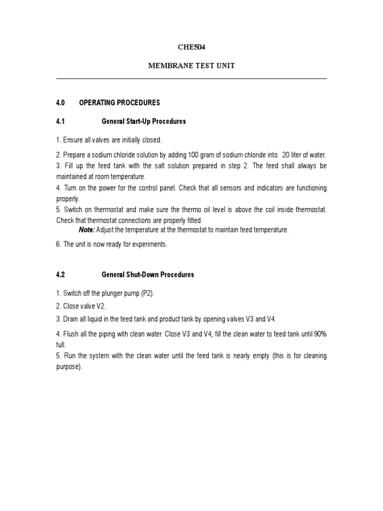 CHE504 Membrane Test Unit | PDF | Thermostat | Valve