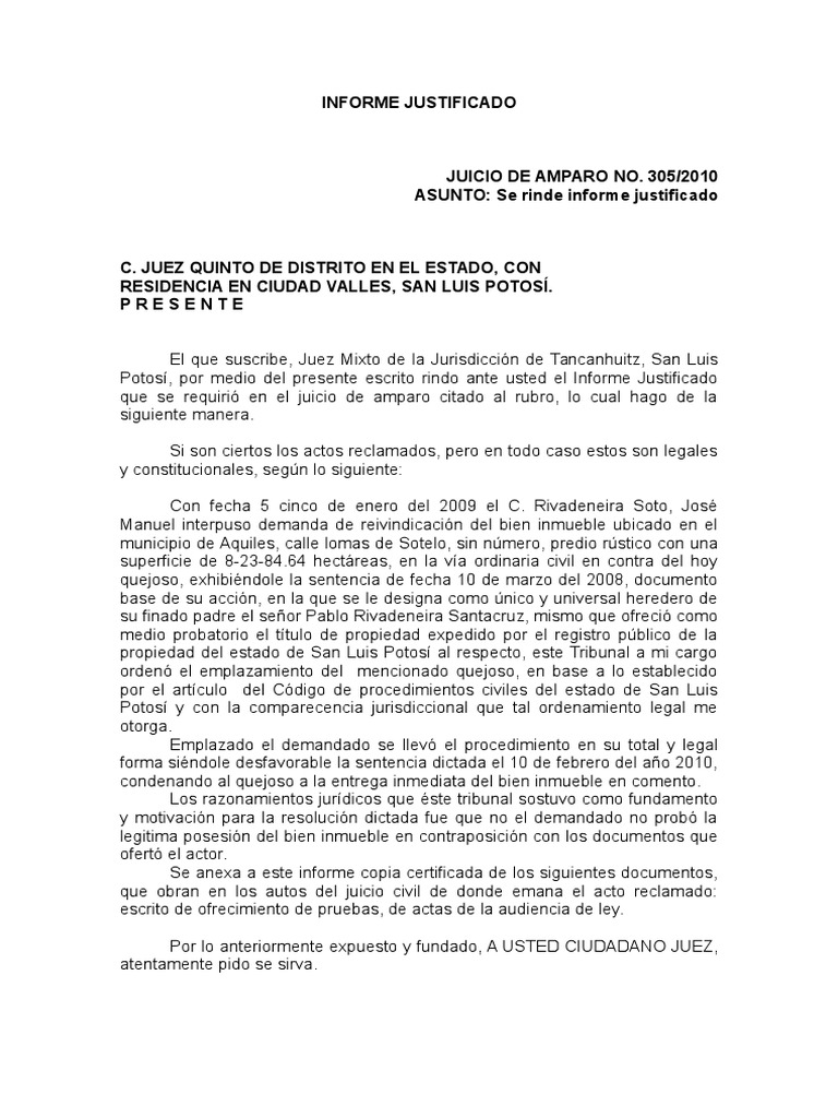 Informe Justificado. | Jurisdicción | Sentencia (ley)