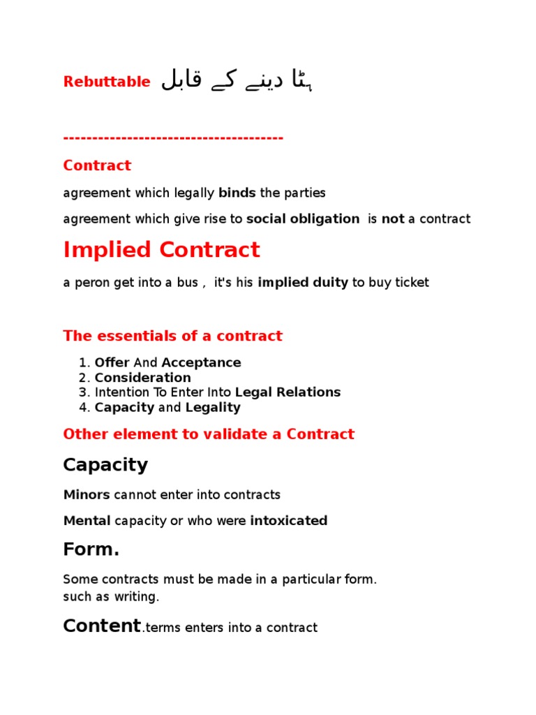 Implied Contract: Capacity | PDF | Consideration | Offer And Acceptance