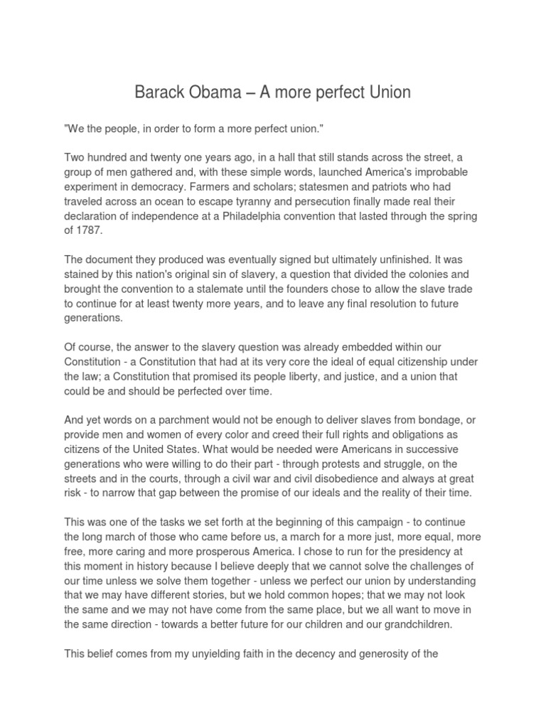 Barack Obama - A More Perfect Union | PDF | Racism | Discrimination ...