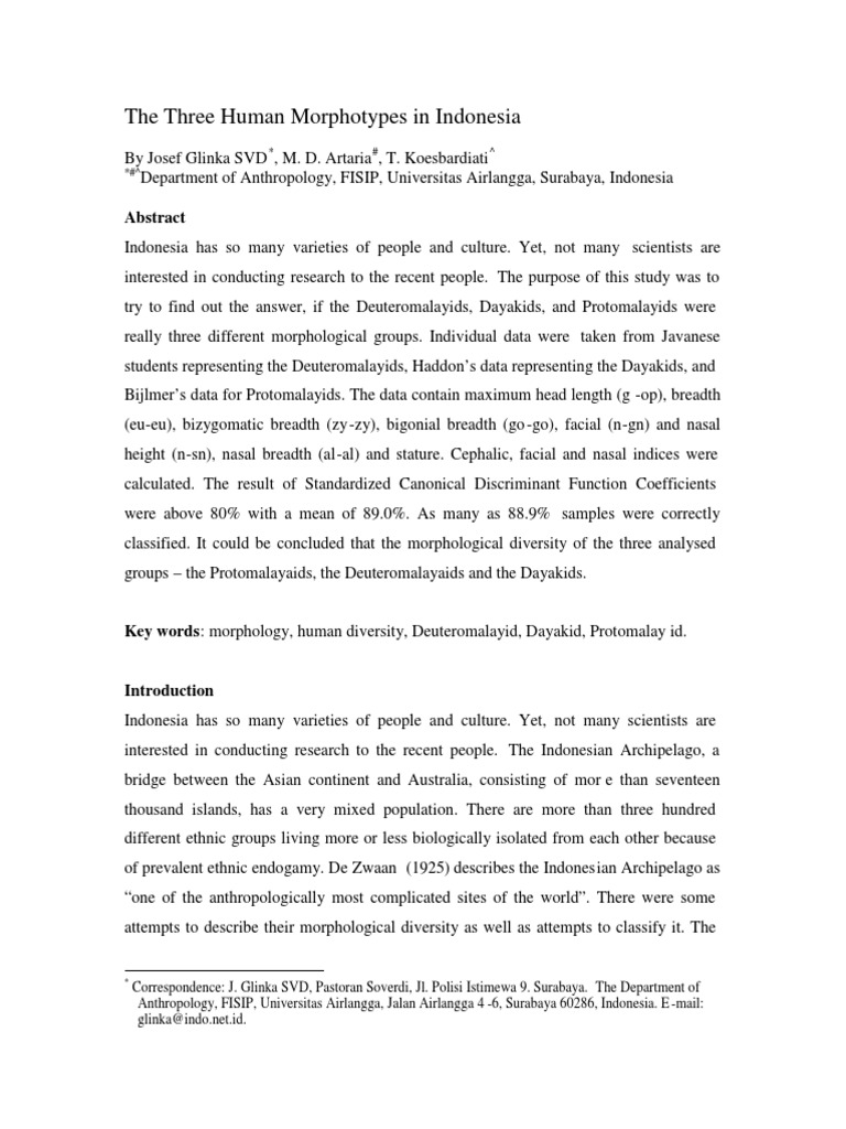 The Three Human Morphotypes in Indonesia | PDF | Indonesia | Standard ...