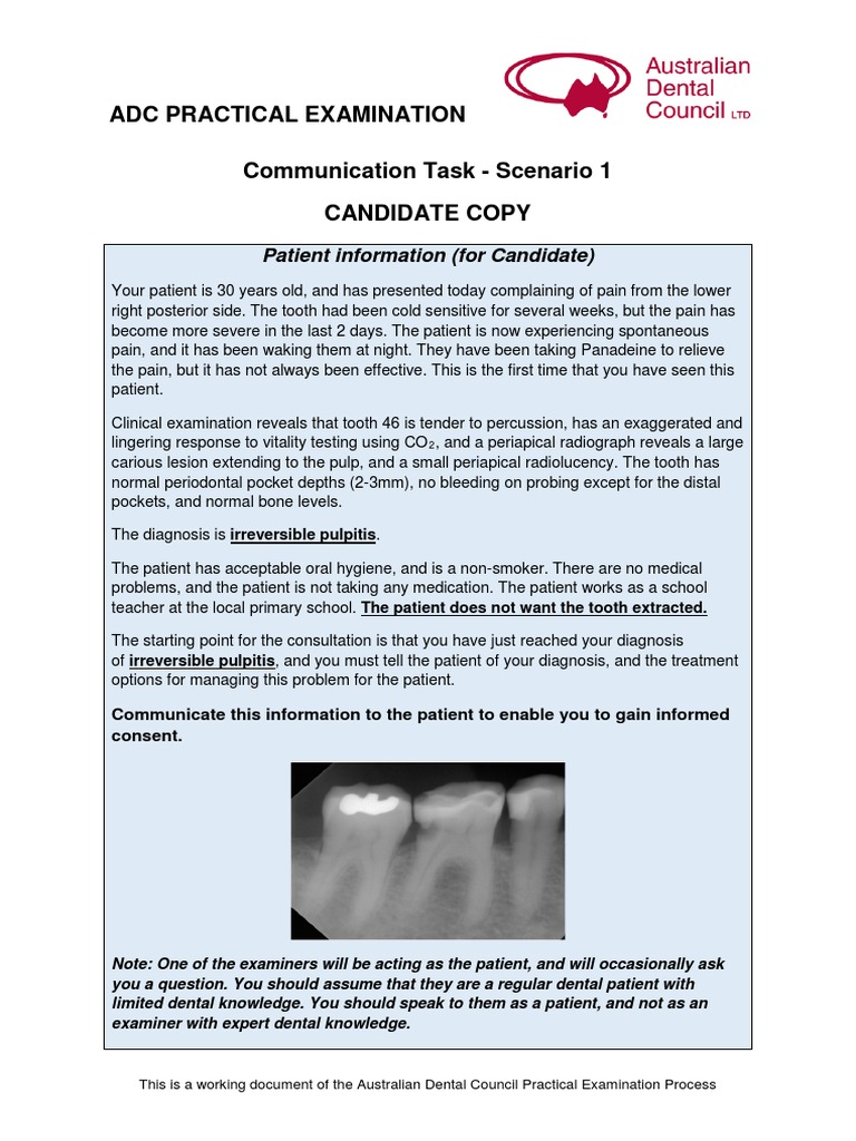 ADC Practical Exam: Dental Scenarios | PDF | Periodontology | Physical ...