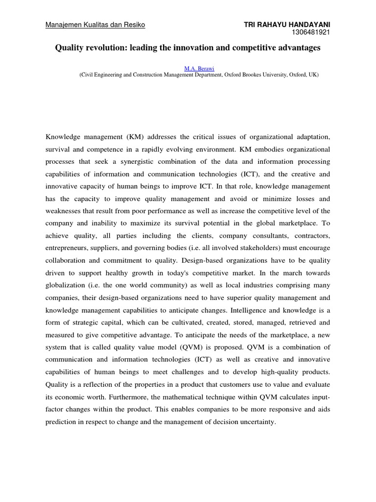 Quality Revolution: Leading The Innovation and Competitive Advantages ...