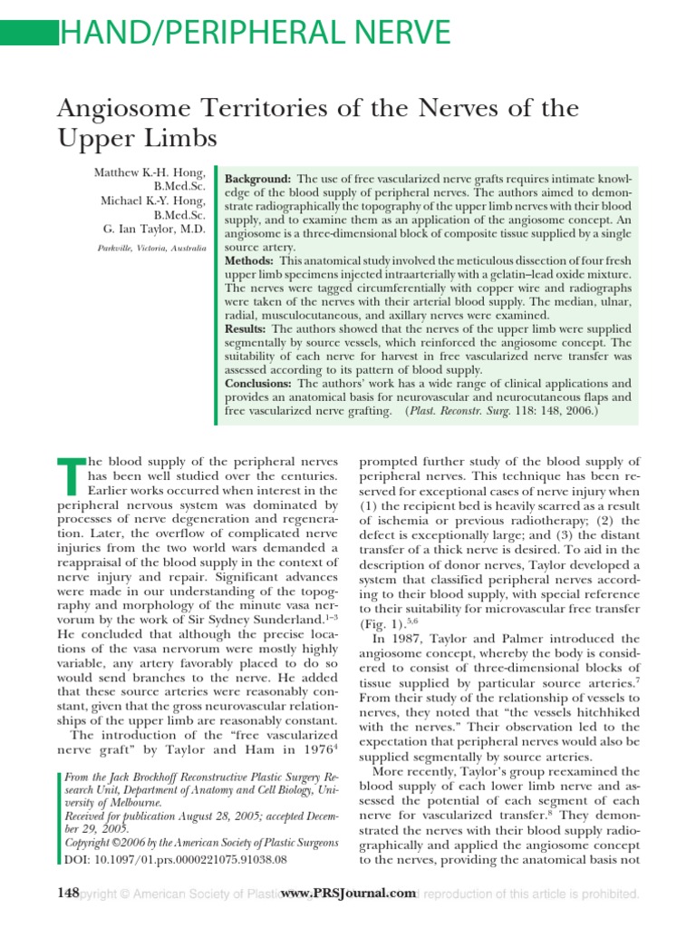 Angiosome Territories of The Nerves of The Upper Limbs | PDF | Arm ...