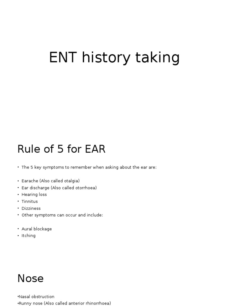 ENT History Taking | PDF | Ear | Human Anatomy