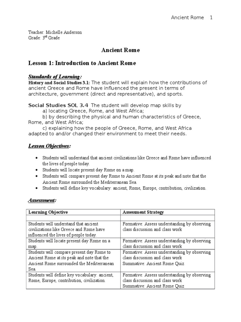 Ancient Rome Lesson Plan | PDF | Reading Comprehension | Ancient Rome