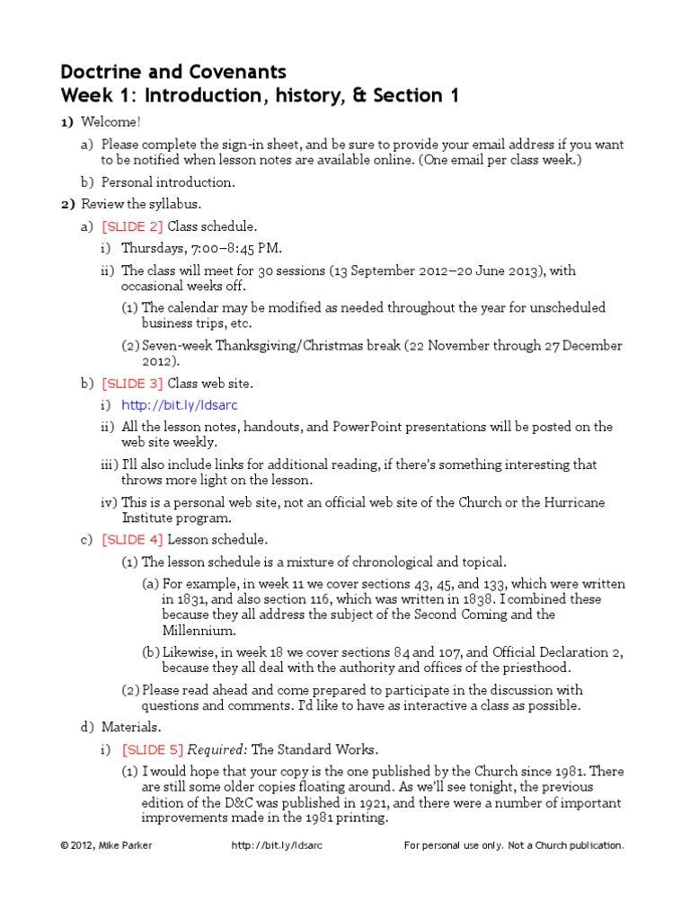 LDS Doctrine and Covenants Notes 01: Introduction, D&C 1 | PDF ...
