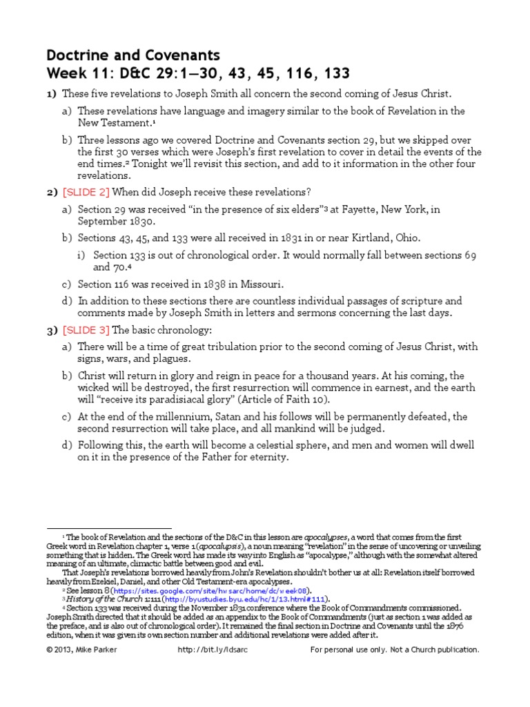 LDS Doctrine and Covenants Notes 11: D&C 43, 45, 116, 133 | PDF | Last ...