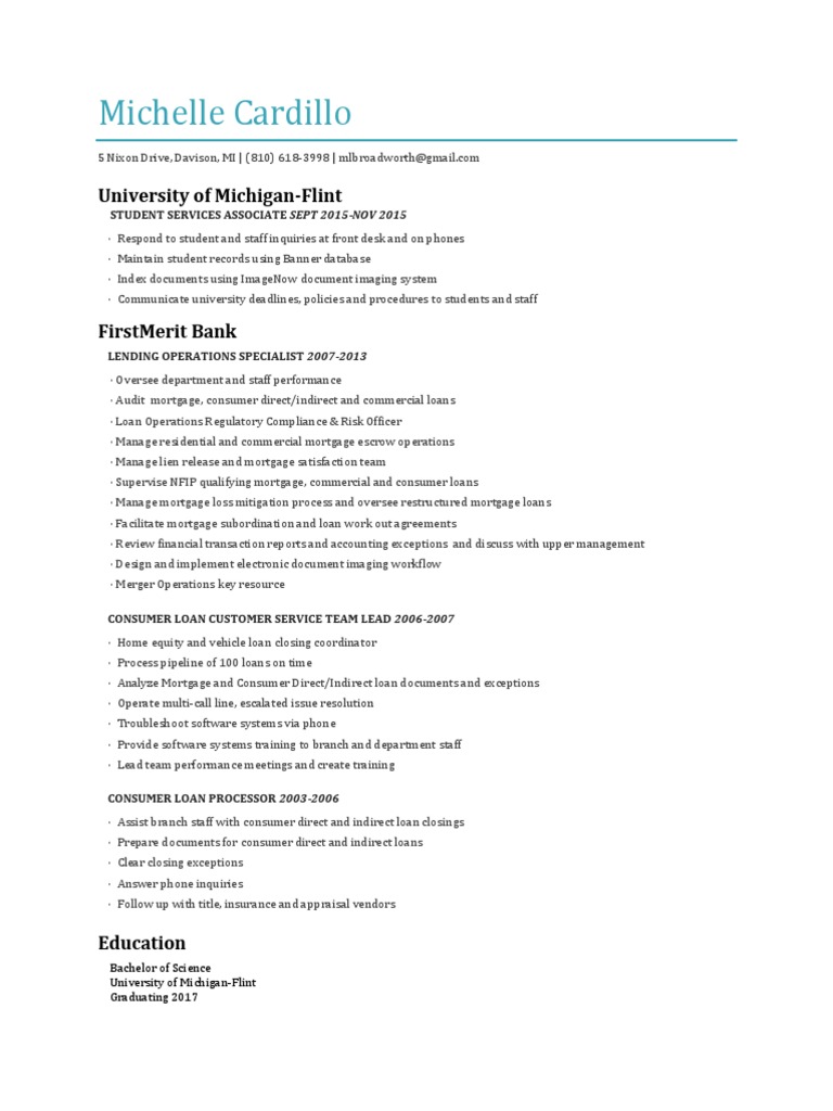Michelle Cardillo: Loan Operations & Student Services Specialist | PDF ...