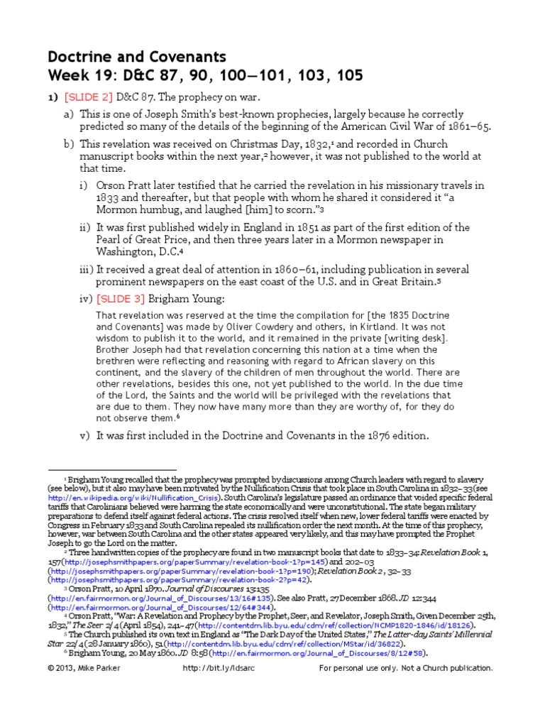 LDS Doctrine and Covenants Notes 19: D&C 87, 90, 100-101, 103, 105 ...