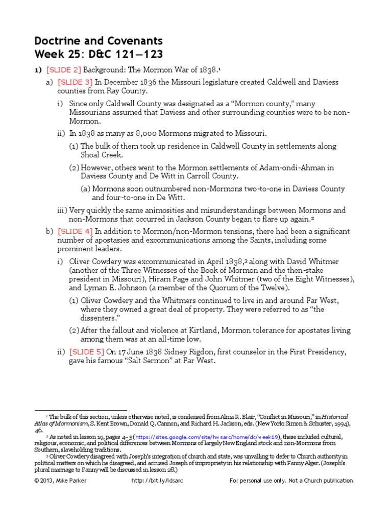 LDS Doctrine and Covenants Notes 25: D&C 121-123 | PDF | Joseph Smith ...