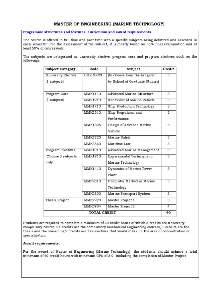 Master of Engineering - Marine Technology | PDF | Science & Mathematics ...