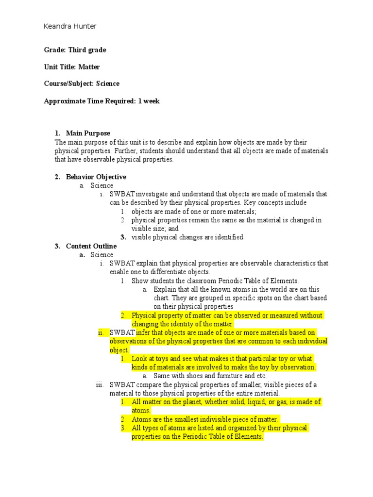 Third Grade Science: Matter Unit | PDF | Matter | Gases
