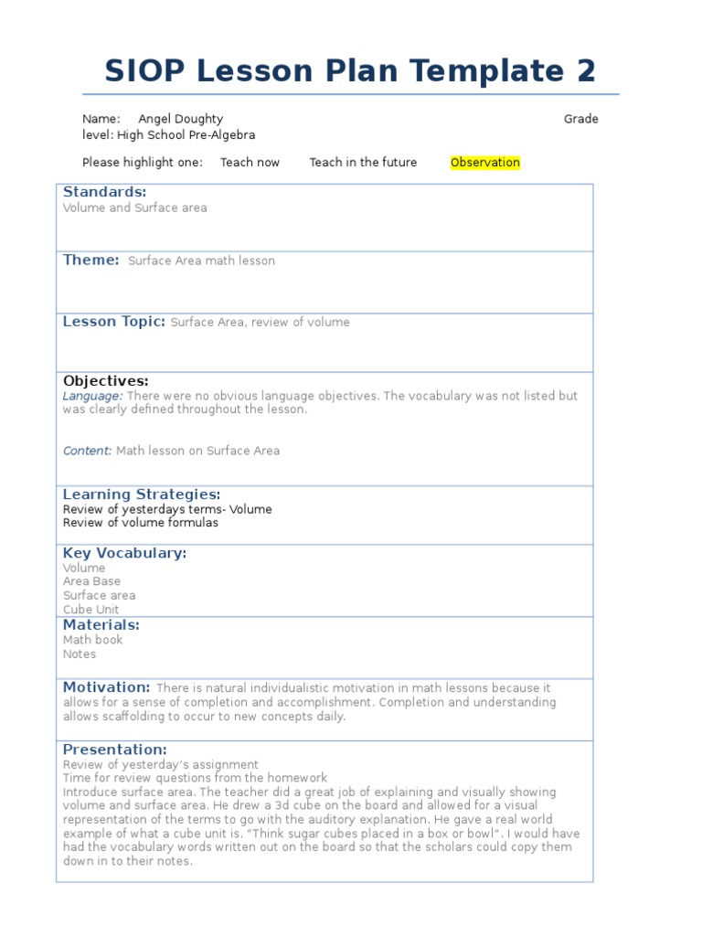 Siop Lesson Plan 3 | PDF | Language Arts & Discipline