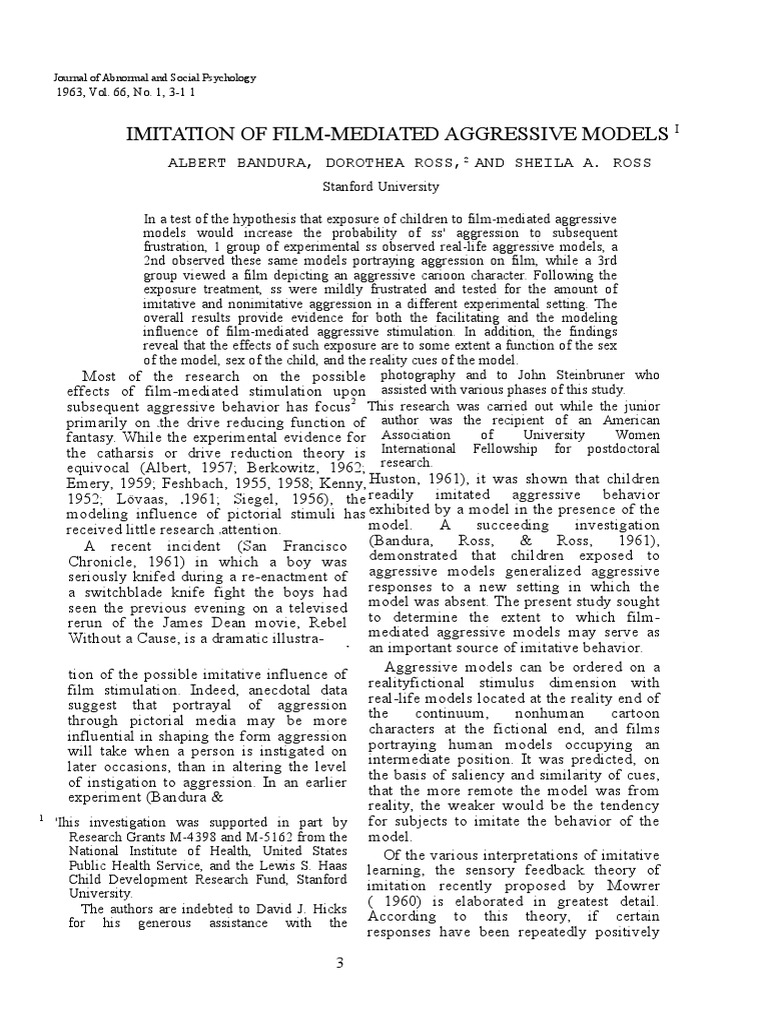 Bandura 1963 JASP | PDF | Aggression | Imitation