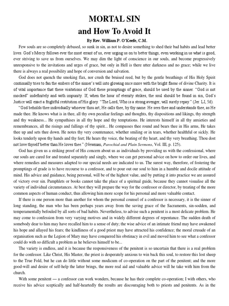 Avoiding Mortal Sin: A Guide to Repentance | PDF | Penance | Grace In ...