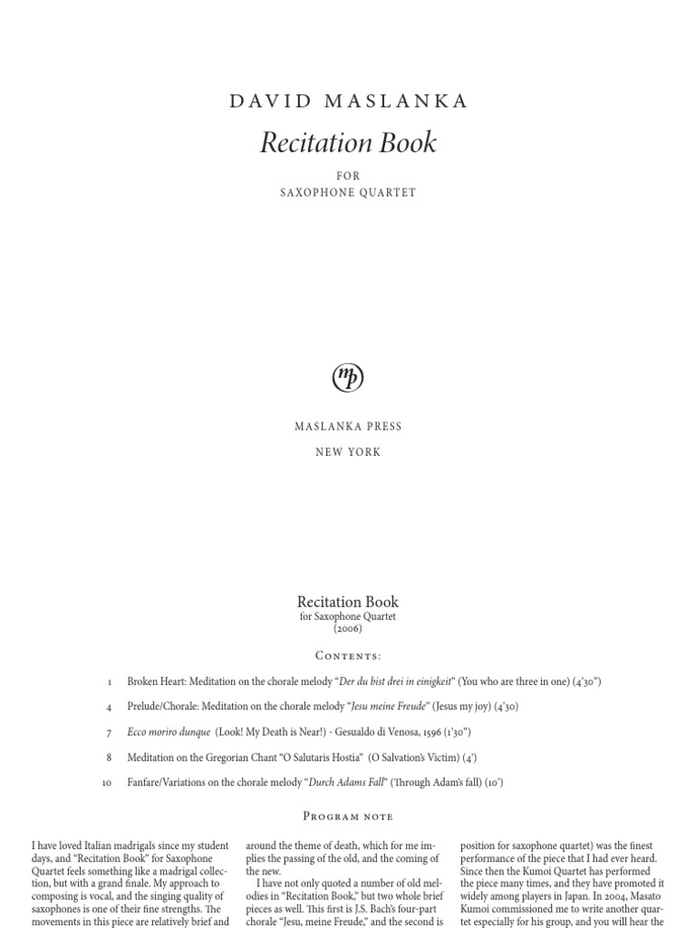 Recitation Book 00 Score Perusal | PDF | Choral Music | Vocal Music