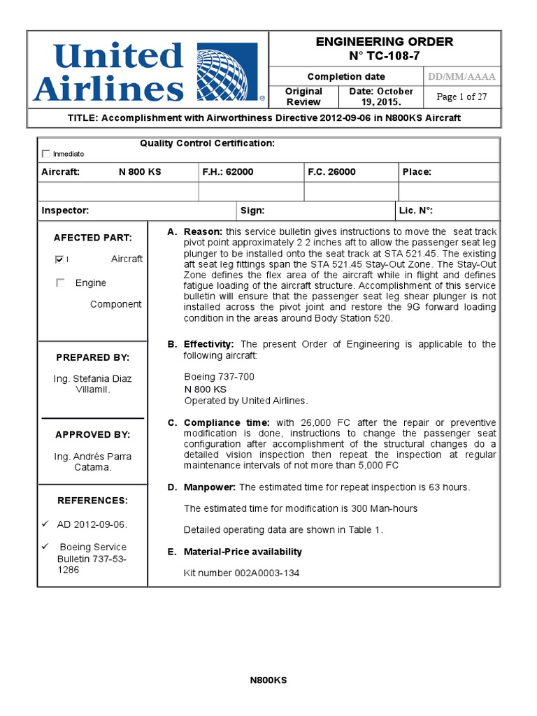 Engineering Order #TC-108-7: Inmediato | PDF | Engineering Tolerance ...