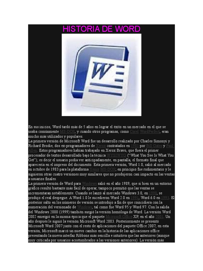 Historia de Word y Excel | PDF | Microsoft Word | Microsoft Excel