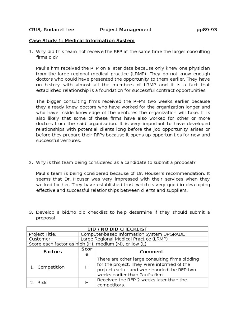 Project Management: Medical Info Sys Case Study | Download Free PDF ...