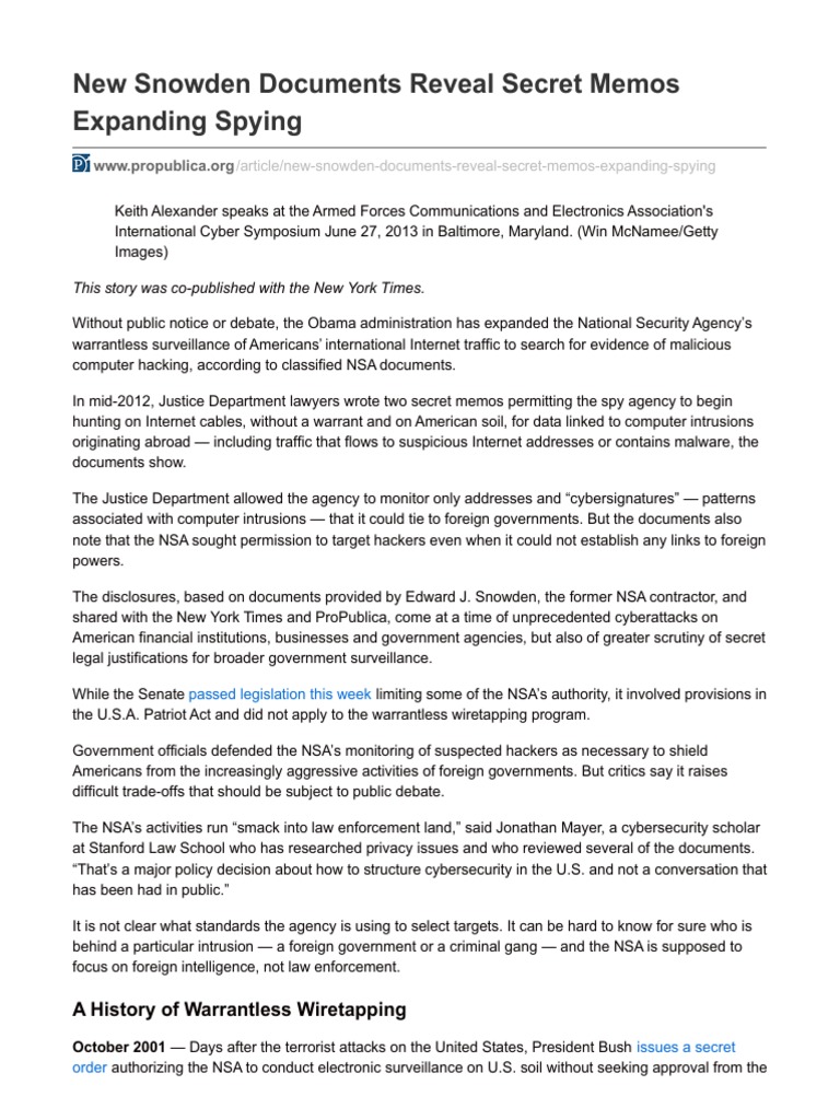 New Snowden Documents Reveal Secret Memos Expanding Spying | PDF ...