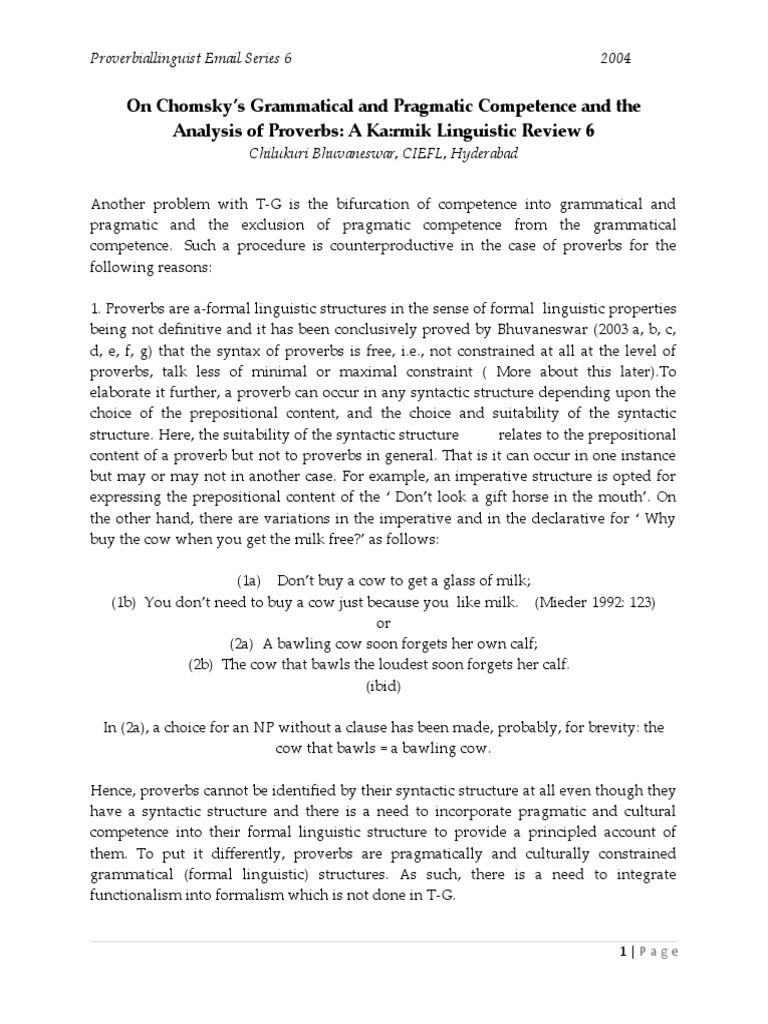 On Chomsky's Grammatical and Pragmatic Competence A Karmik Linguistic ...