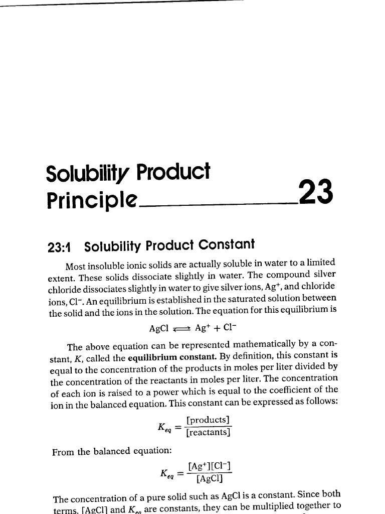 Solubility Product | PDF | Solubility | Mole (Unit)
