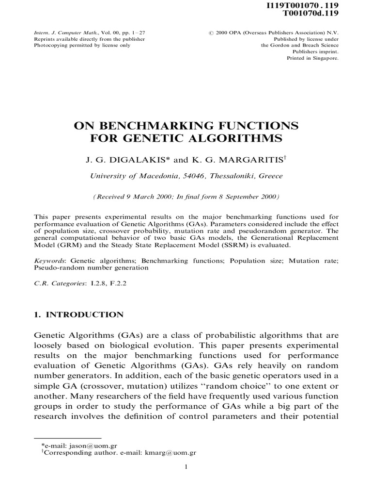 On Benchmarking Functions For Genetic Algorithms Genetic Algorithm Mathematical Optimization