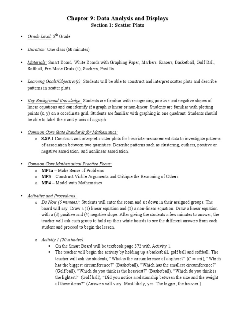9 2 Lesson Plan - Scatter Plots | PDF | Scatter Plot | Nonlinear System