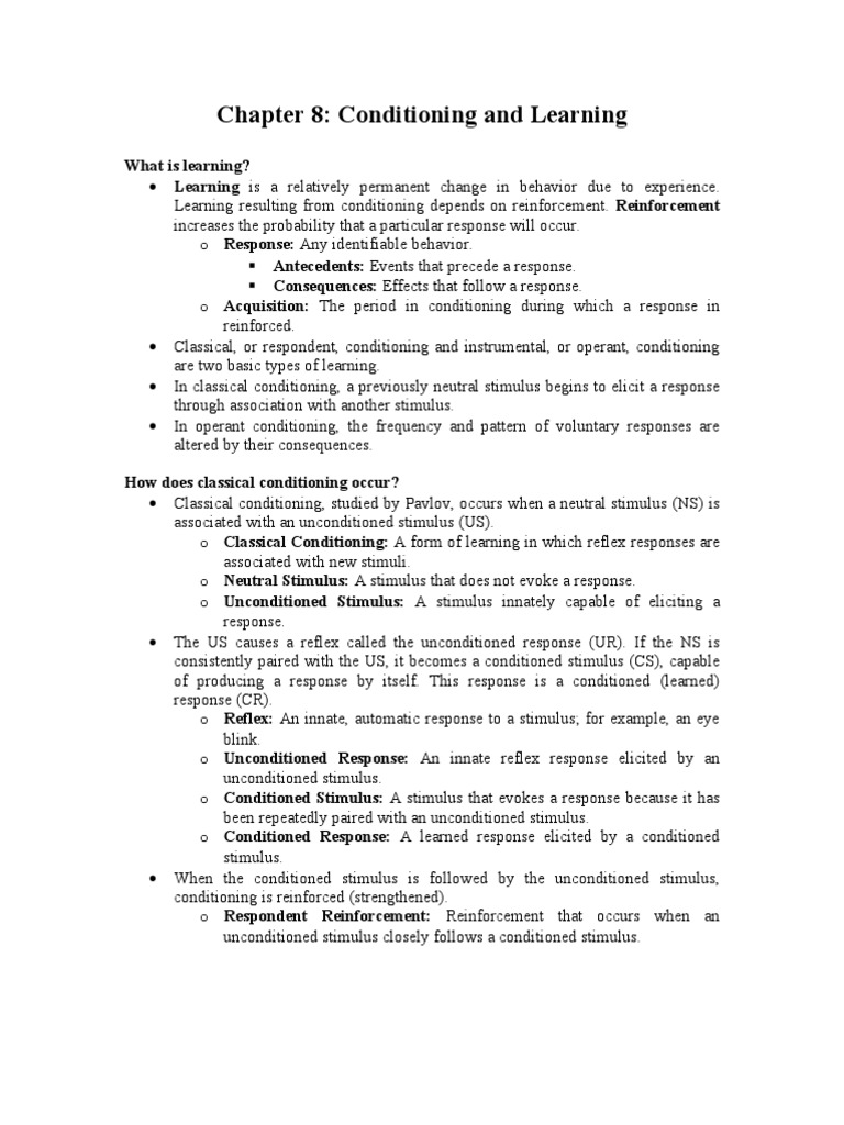 Conditioning and Learning Overview | PDF | Classical Conditioning | Reinforcement
