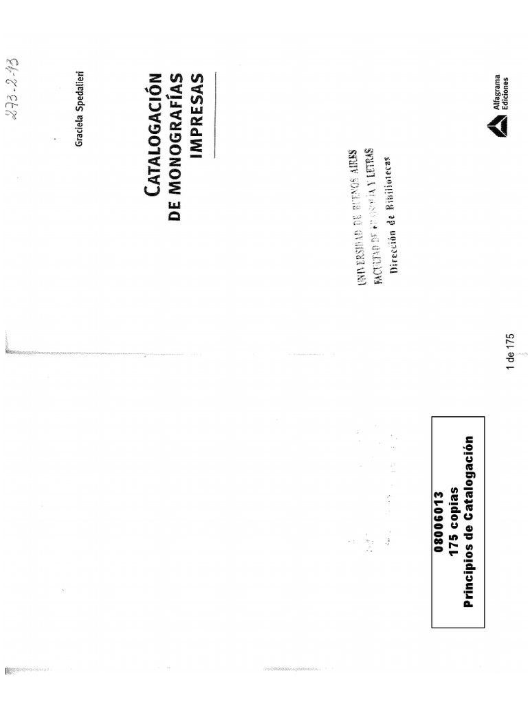 SPEDALIERI - Catalogacion de Monografías Impresas, COMPLETO | PDF