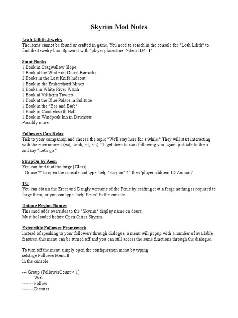 Skyrim Mod Notes | PDF | Bleeding | Burn