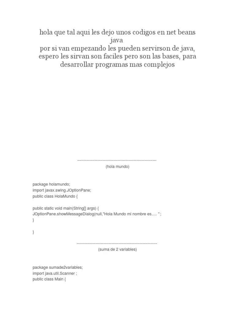 NetbeaNS cODIGOS | PDF | Java (lenguaje de programación) | Plataformas de computación