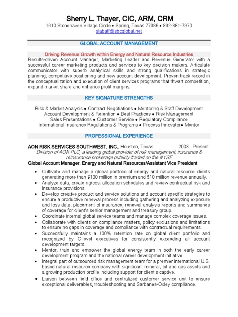 Resume-Sherry Thayer | PDF | Insurance | Risk Management