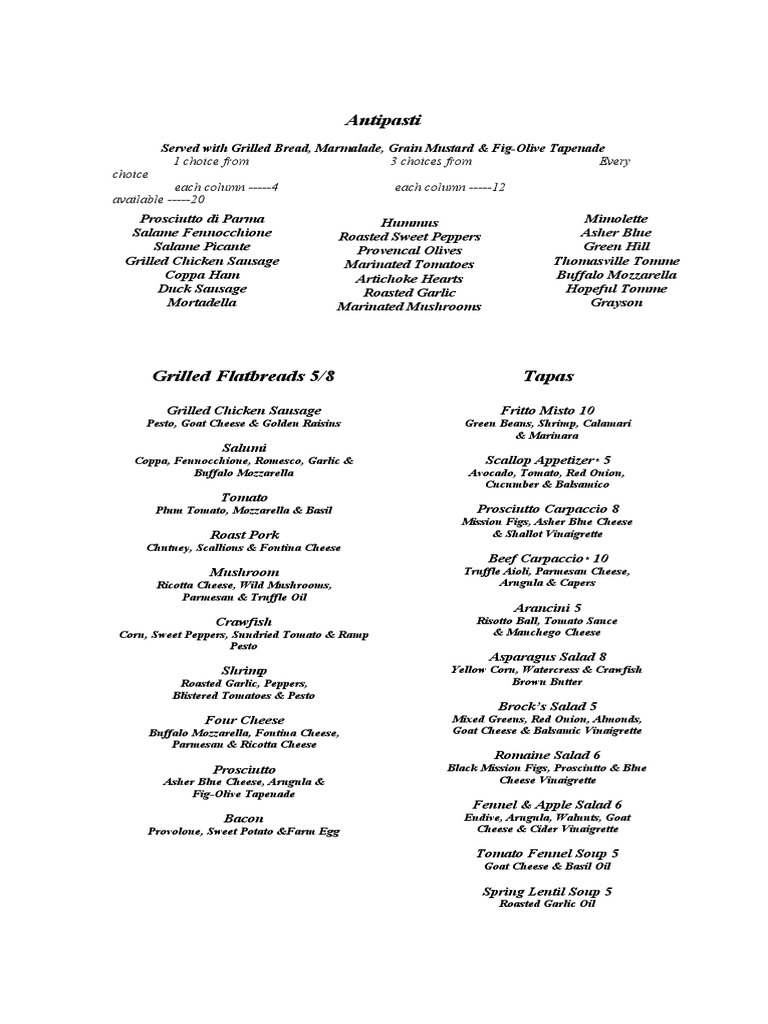 Brock's Restaurant Menu Overview | PDF | Salad | Lasagne