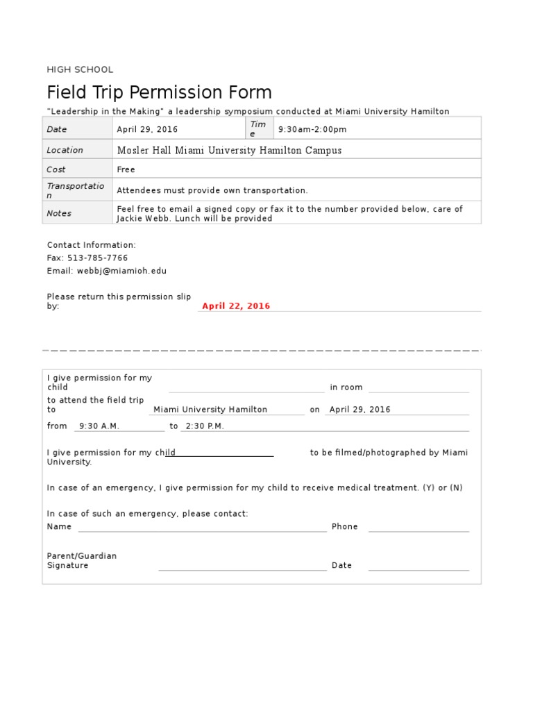 High School Leadership Trip Form | PDF