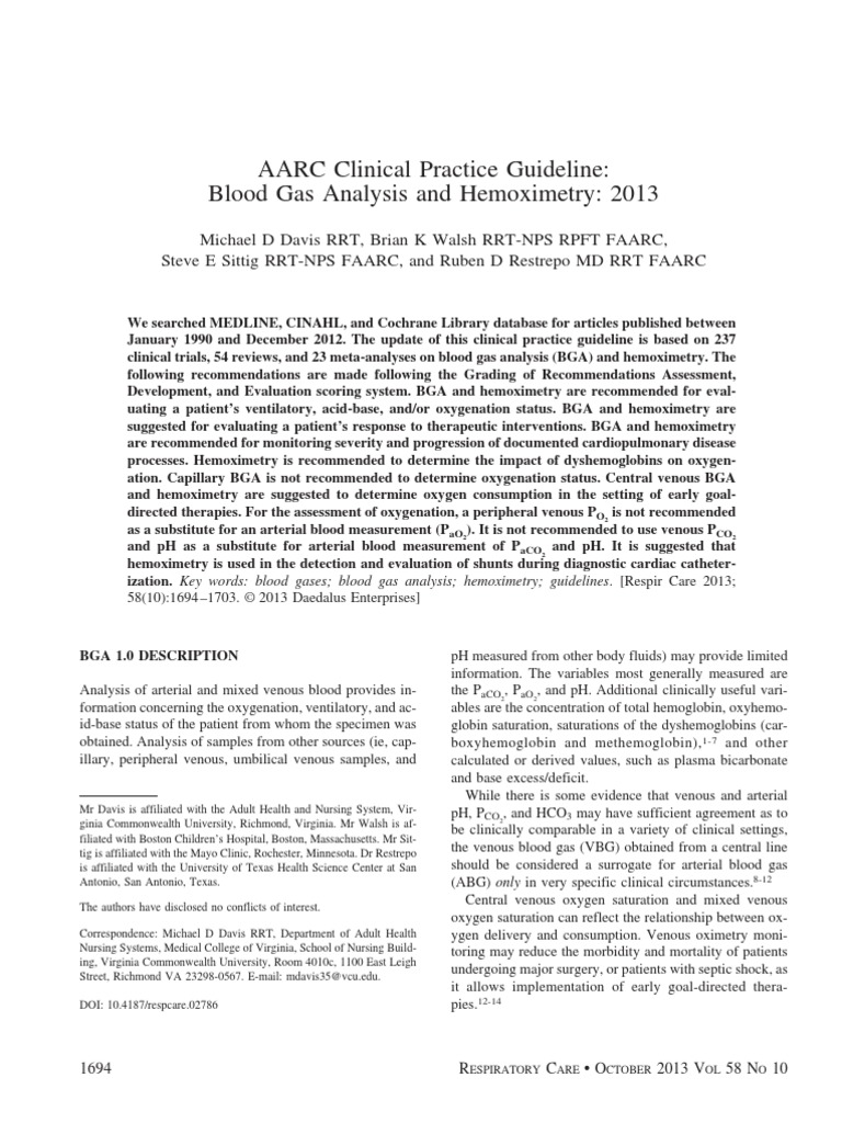 AARC Clinical Practice Guideline Blood Gas Analysis and Hemoximetry ...